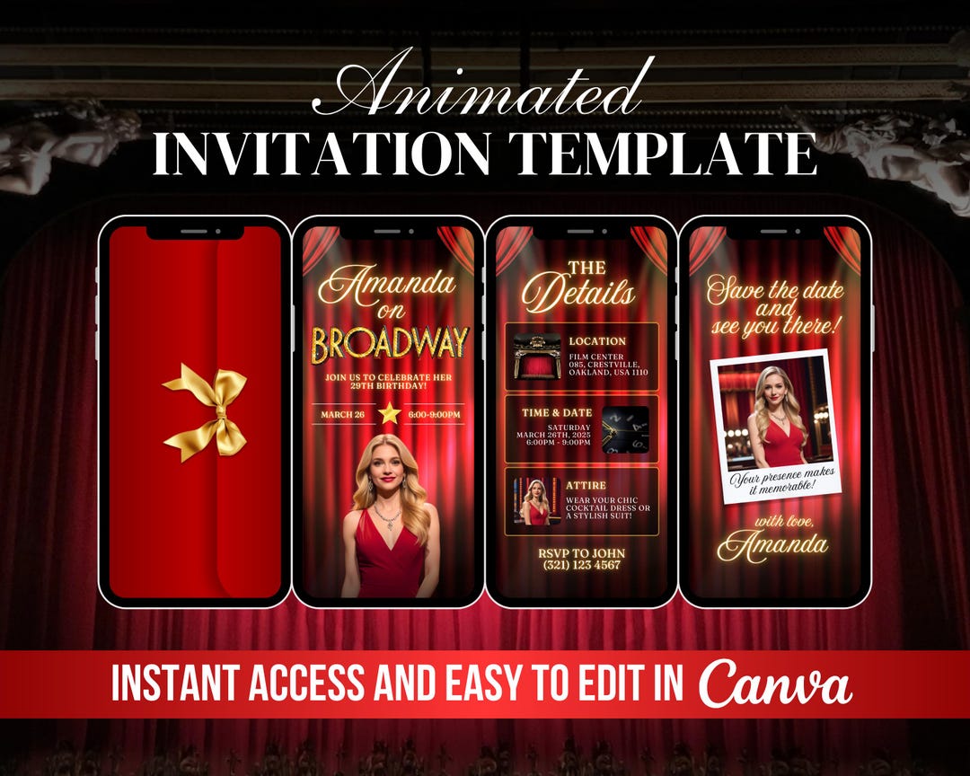 Theater Animated Invitation, Star VIP Pass Themed Birthday Video Invite ...