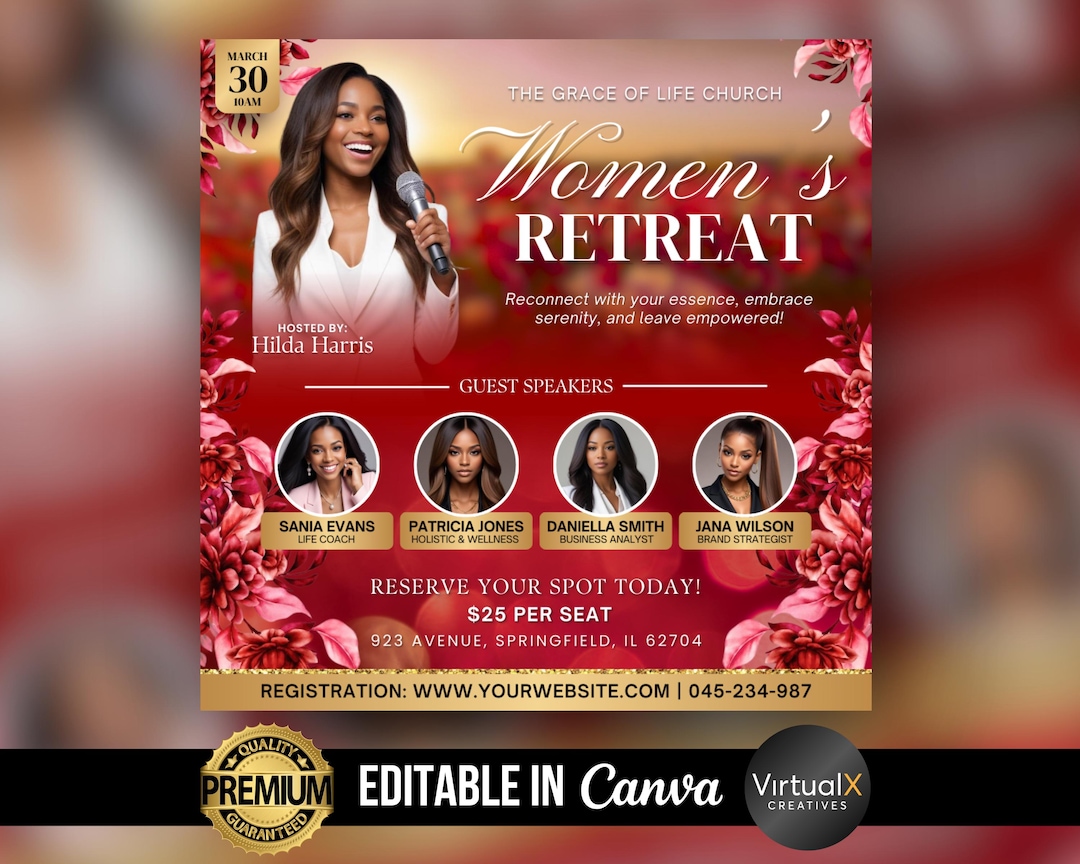 Women's Retreat Flyer, Women's Meeting Conference Flyer, Guest Speaker ...