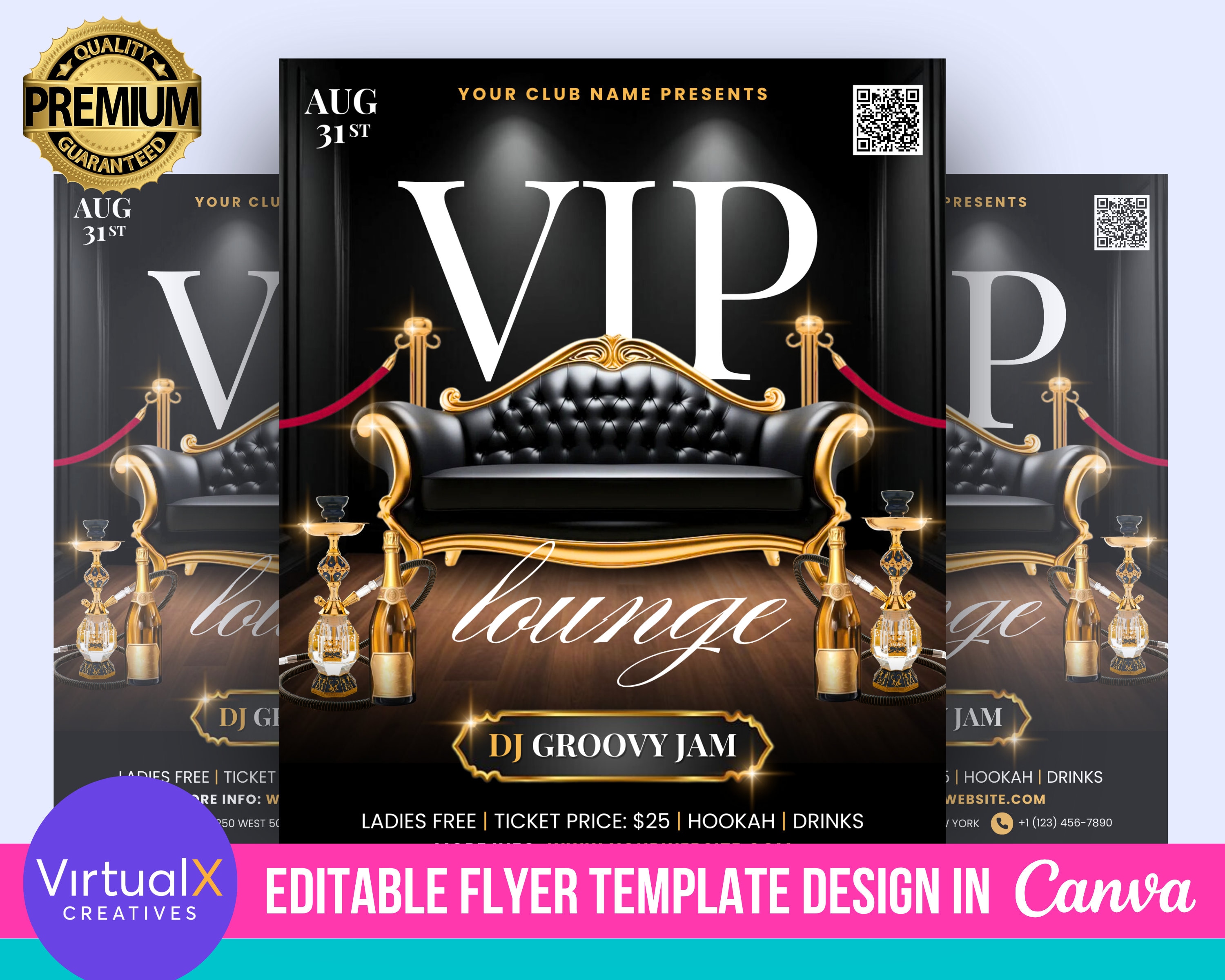 VIP Lounge Club Template, Luxury Vip DJ Party Invite Flyer, Black and ...