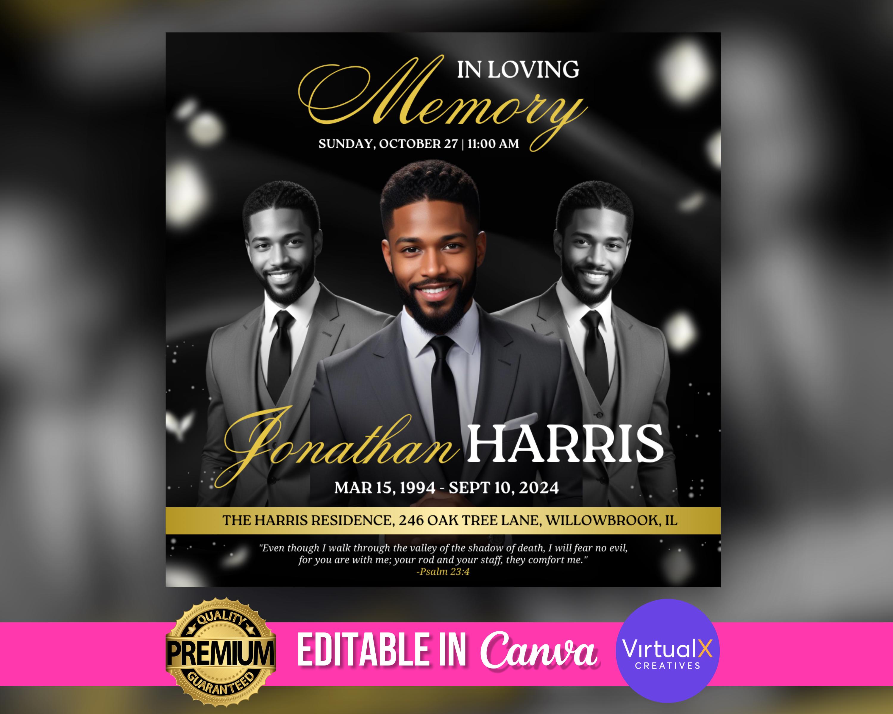 Memorial Funeral Announcement Flyer, Funeral Invites, in Loving Memory ...