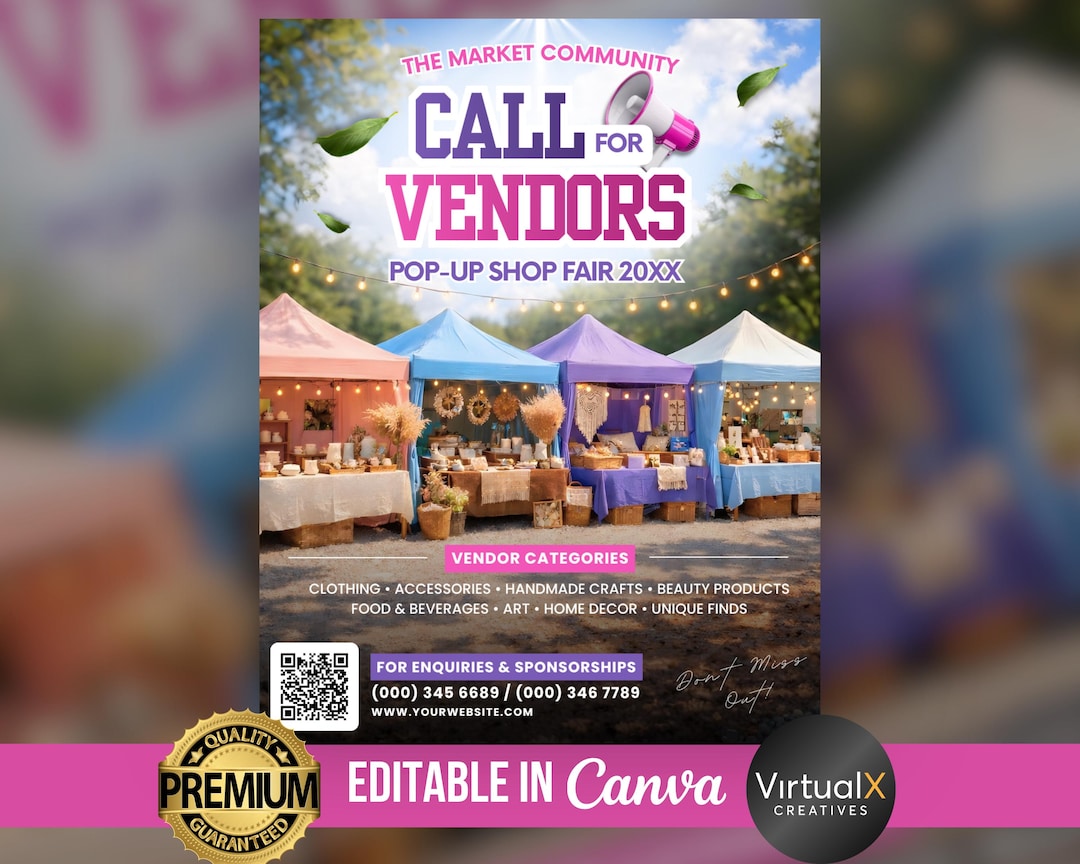 Call for Vendors Flyer, Pop up Shop Event, Community Vendor Fair Poster ...
