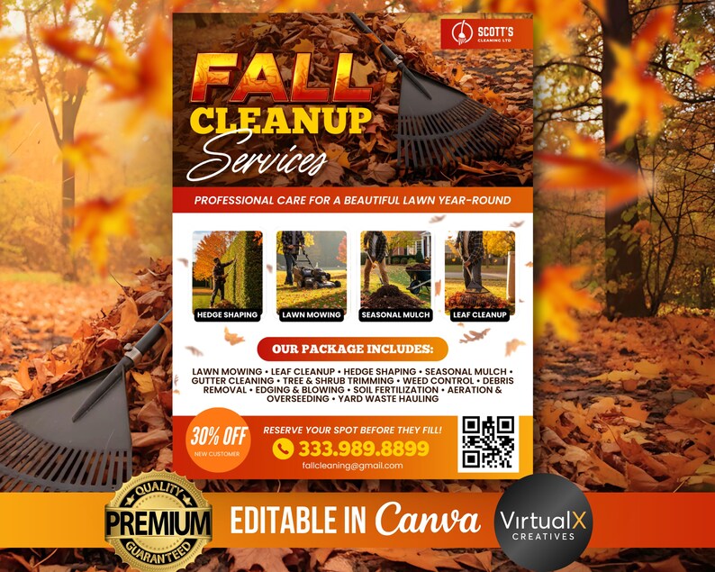 Fall Cleanup Services Flyer Template | Editable Autumn Leaf Removal ...