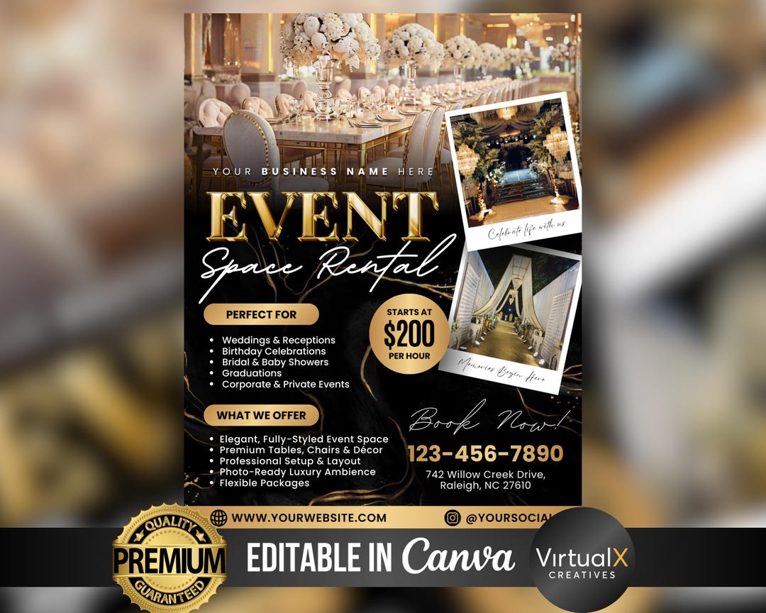Event Space Rental Flyer Template | Venue Rental Promotion | Editable ...