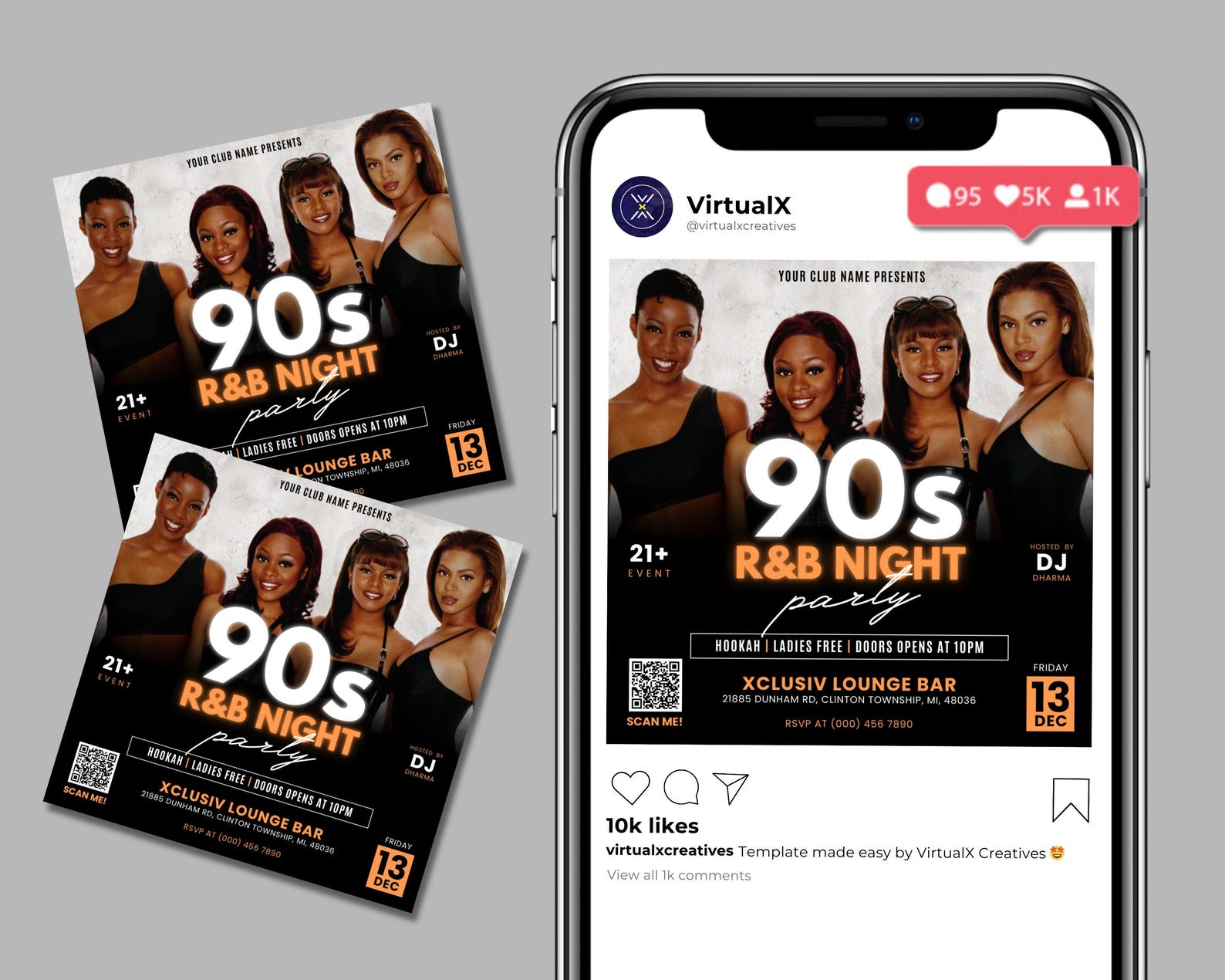 90s R&B Party Flyer, Editable RNB Party Invitation, R and B Night Flyer ...