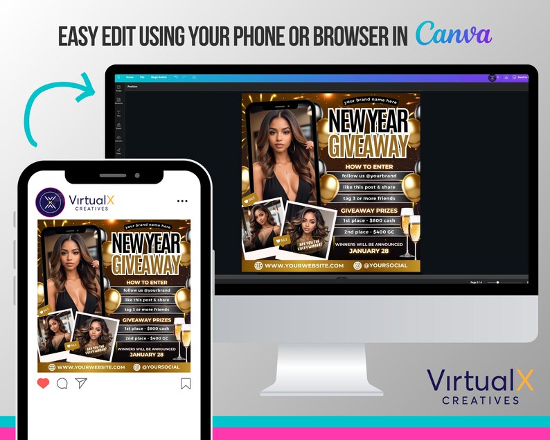 New Year Giveaway Flyer, Holiday Raffle, January Contest Hair Braids ...