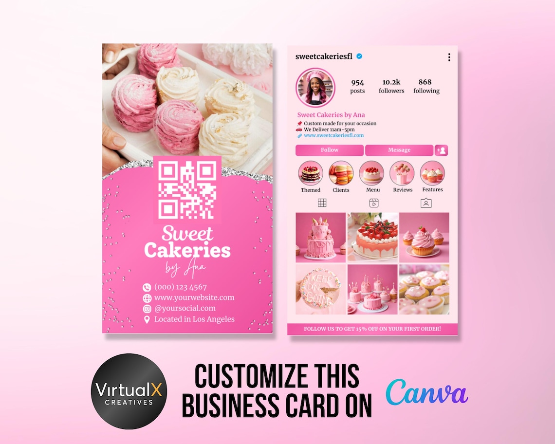 Bakery Instagram Business Card, QR Card, Cake Shop IG Calling Card ...