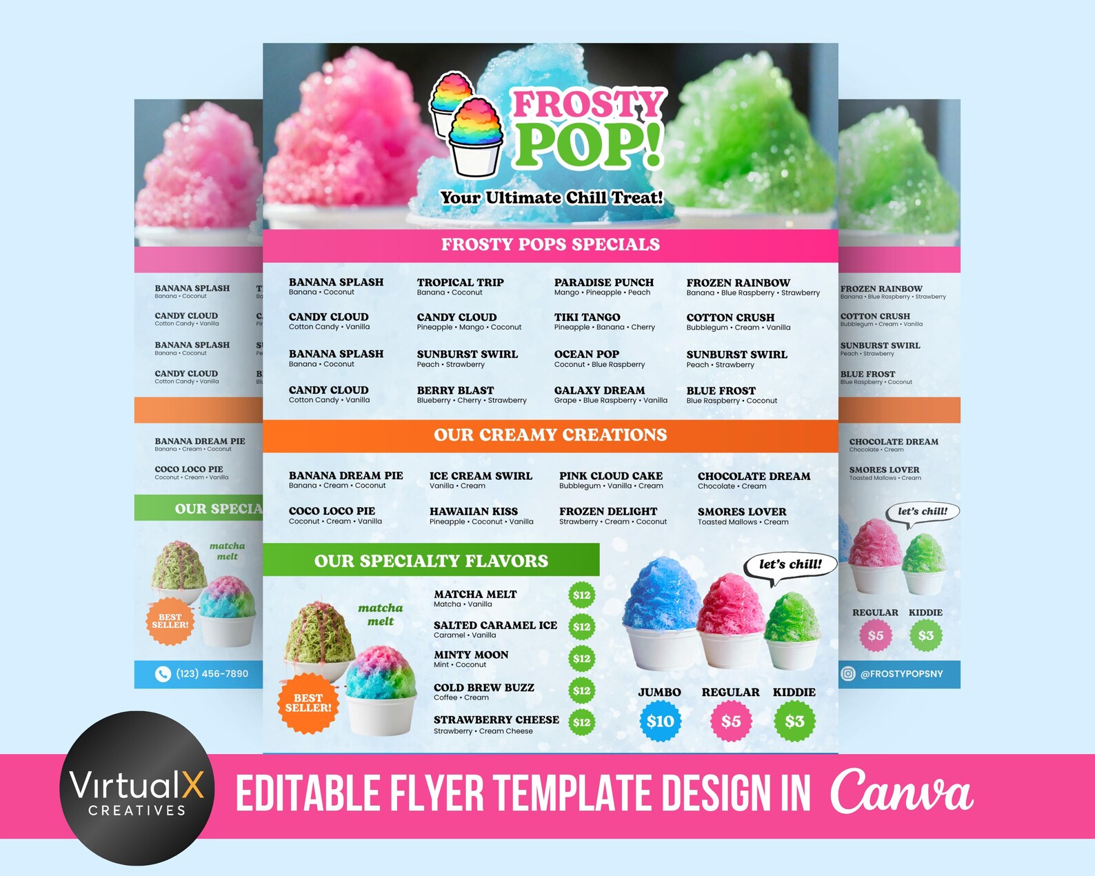 Snow Cone Menu Flyer, Editable Shaved Ice Template, Ice Cream Pricelist ...
