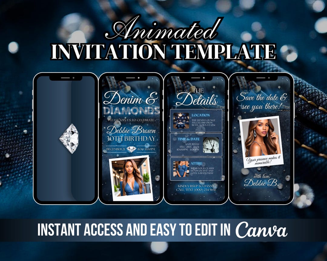 Denim and Diamonds Invitation, Editable Cowgirl Denim Birthday Party ...