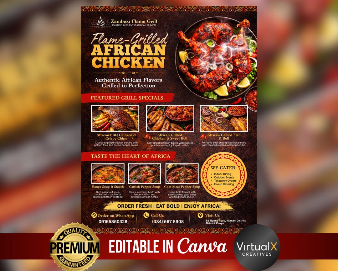 African Restaurant Menu Template, African Food Flyer, BBQ Grill Poster ...