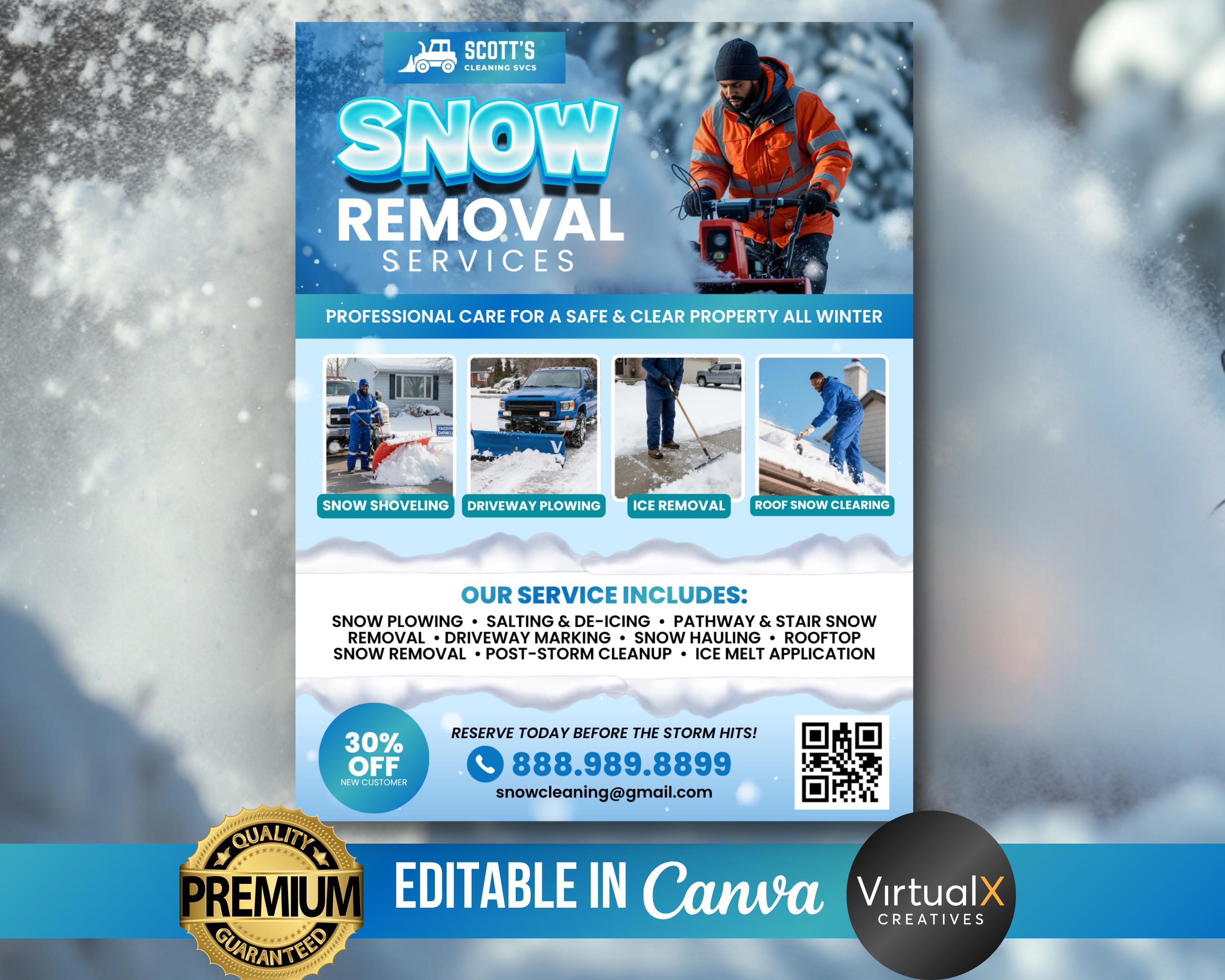 Snow Removal Services Template, Ice Removal Plowing Poster, Editable ...