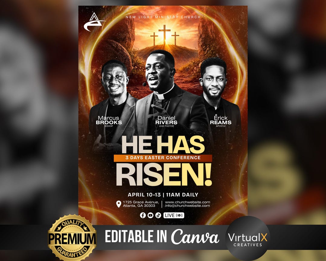 He is Risen Flyer, Easter Sunday Service, Editable Christian Ministry ...