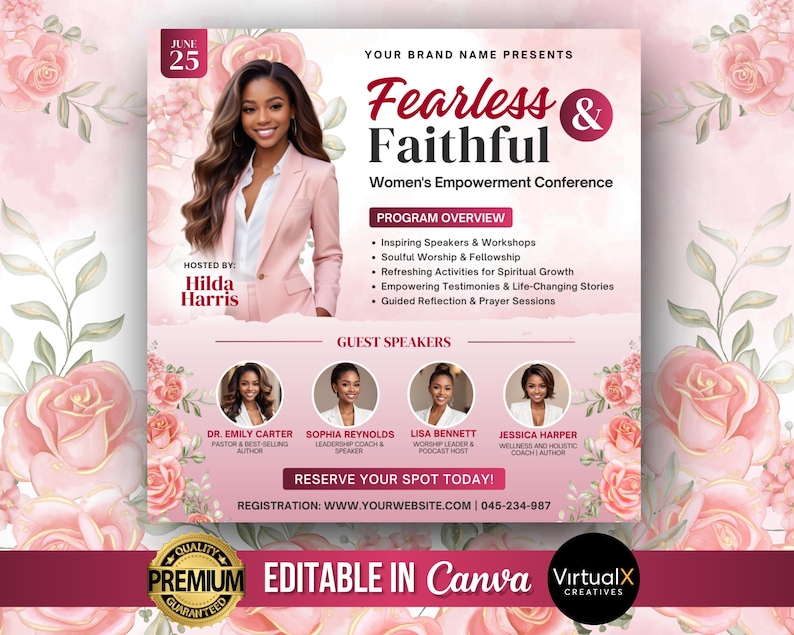 Women's Meeting Conference Flyer, Guest Speaker, Pink Floral Event ...