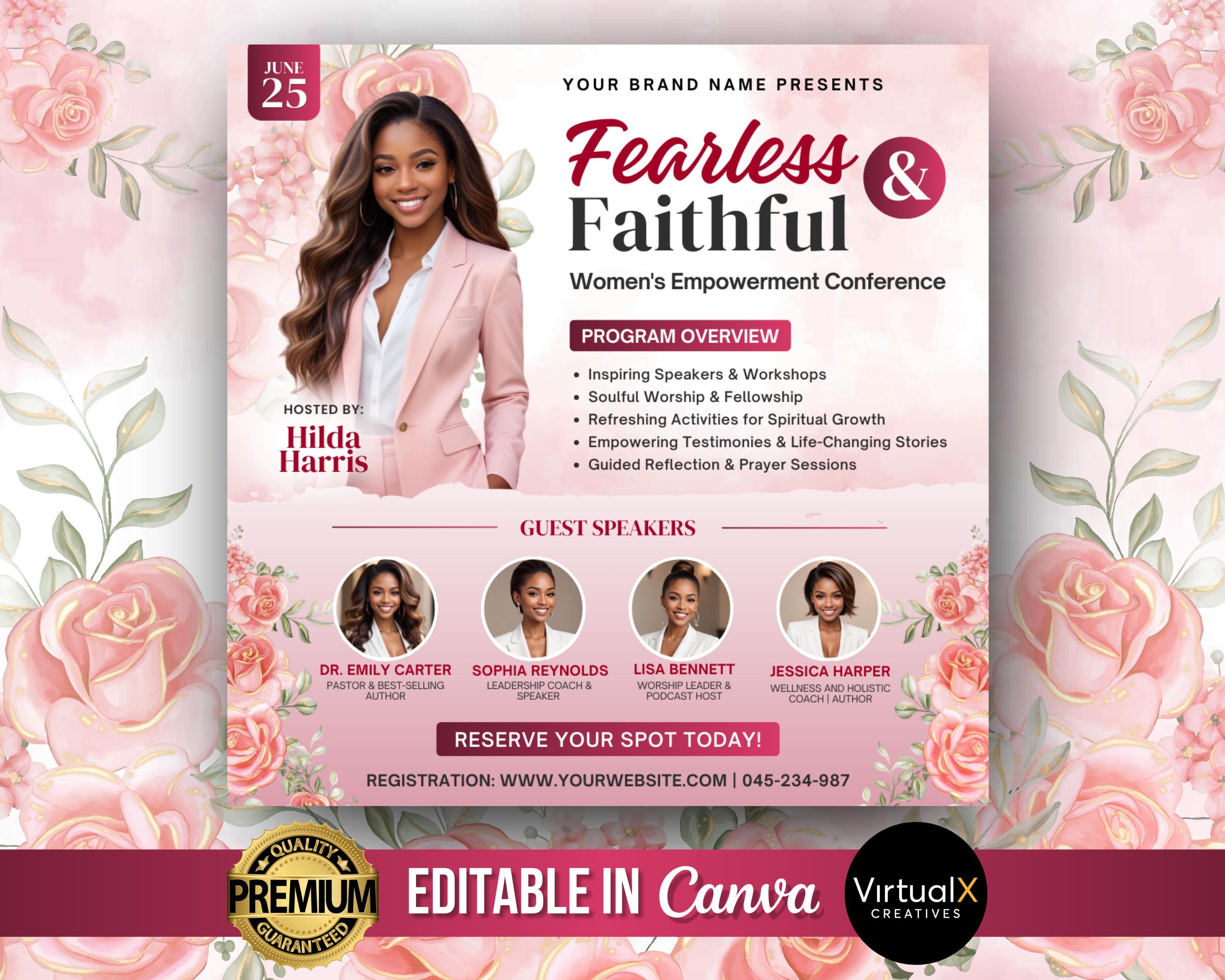 Women's Meeting Conference Flyer, Guest Speaker, Pink Floral Event ...