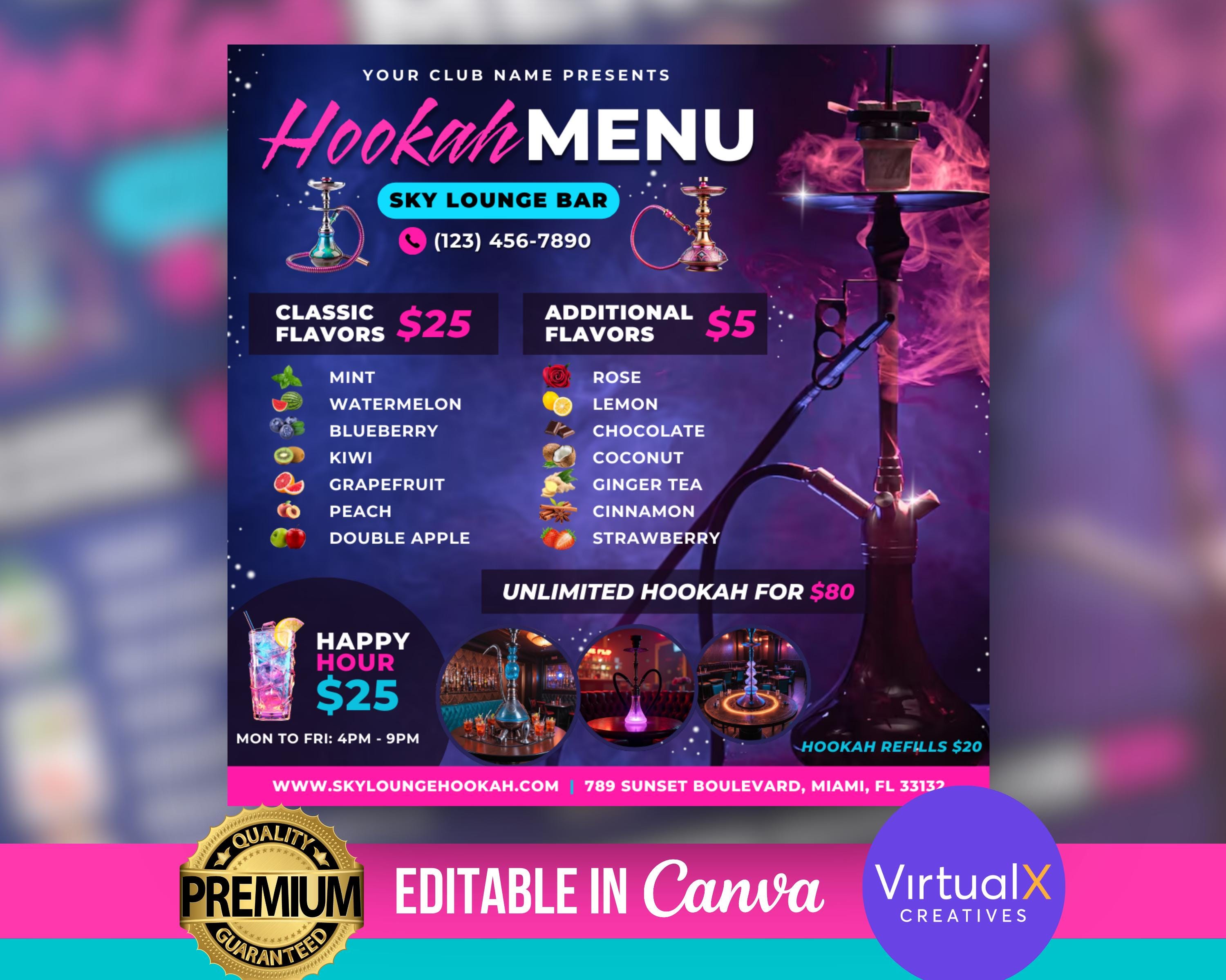 Hookah Menu Flyer, Editable Club Flyer Menu, Canva Menu Template ...