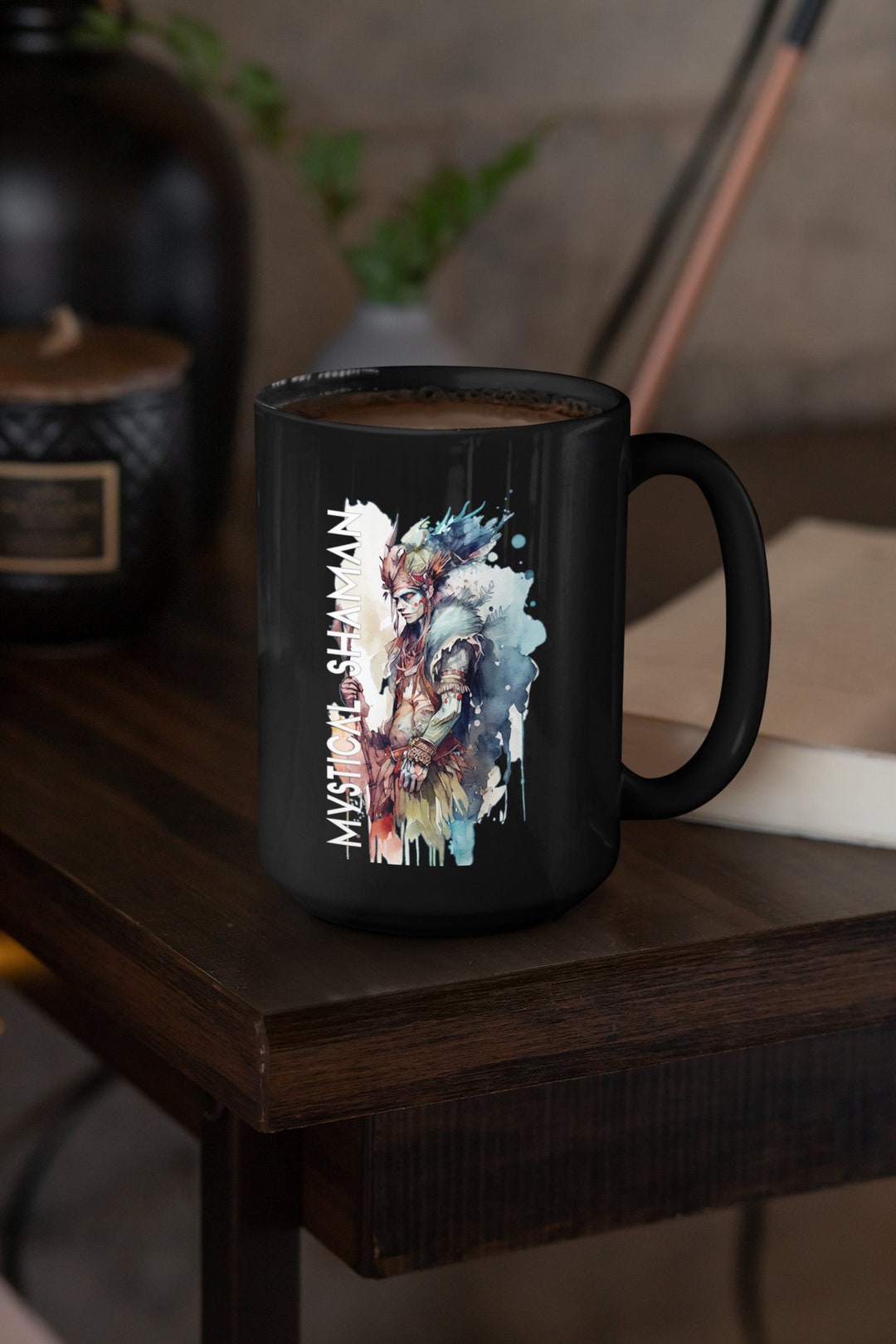 Mystical Shaman Black Mug Fantasy Male Shaman Ceramic Coffee Mug RPG ...