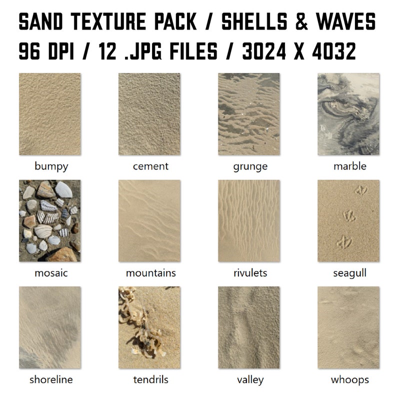 SAND Texture Pack (digital Paper) - Shells and Waves - Commercial Use - Instant Download - Etsy ...