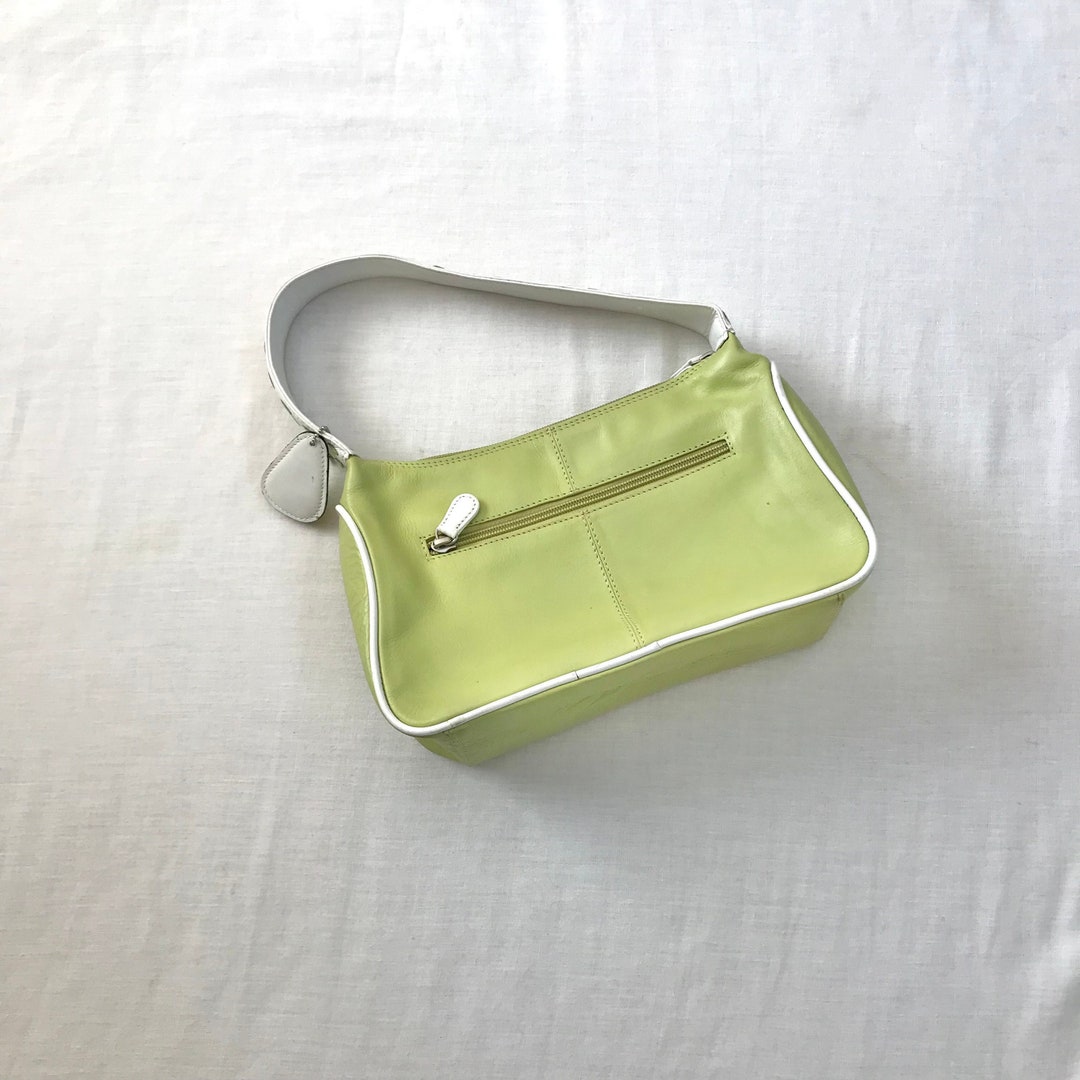Vintage 1990s Leather Spring Green and White Shoulder Bag Mini Purse ...