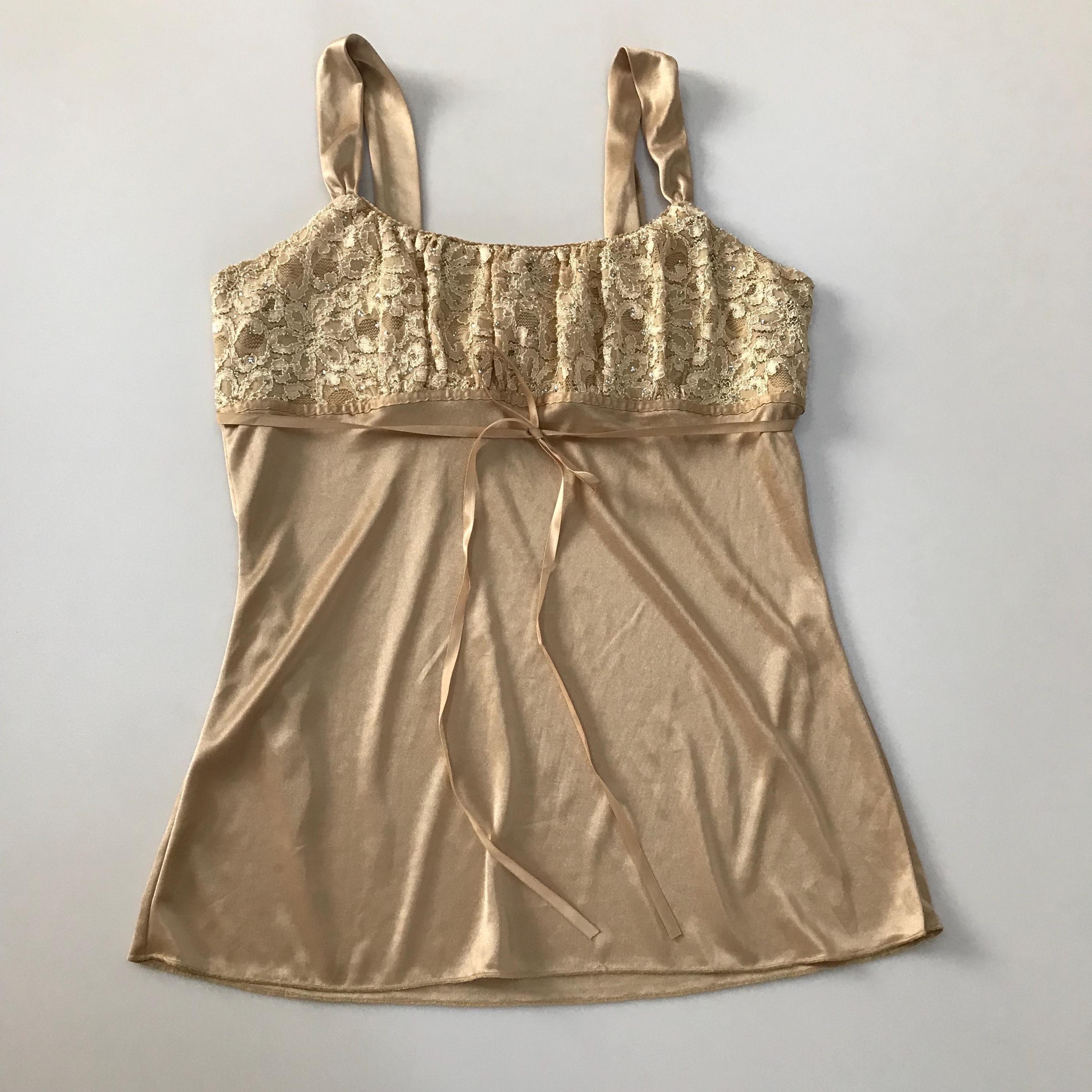 Vintage Y2k Gold Cami Tank Top Lace and Sparkles Beaded Golden Fairy ...