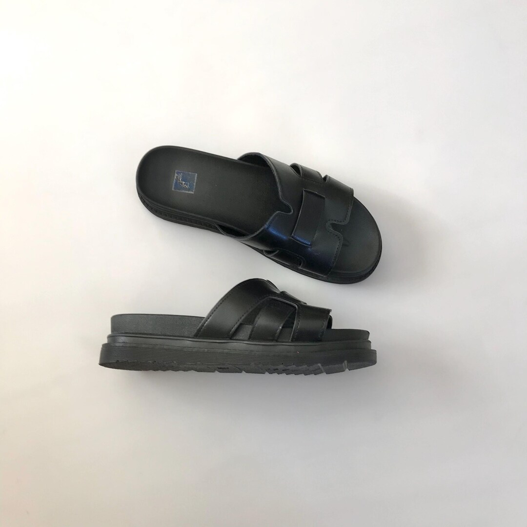 Vintage 2000s Faux Leather Platform Sandals Slides Size 8 Black Gothic ...