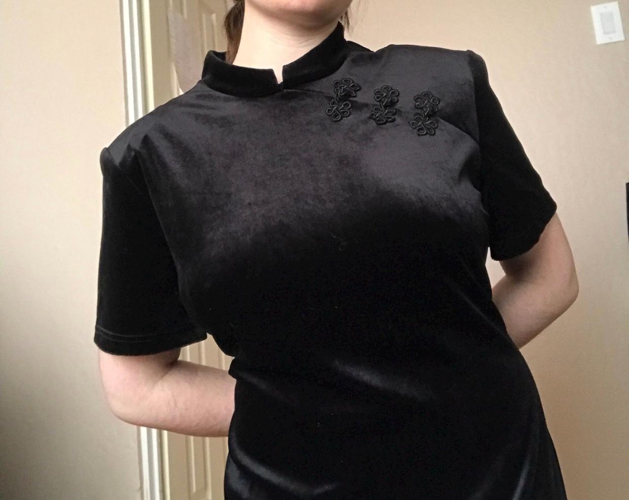 Vintage Black Velvet Standing Collar Qipao Cheongsam Dress Chinese ...