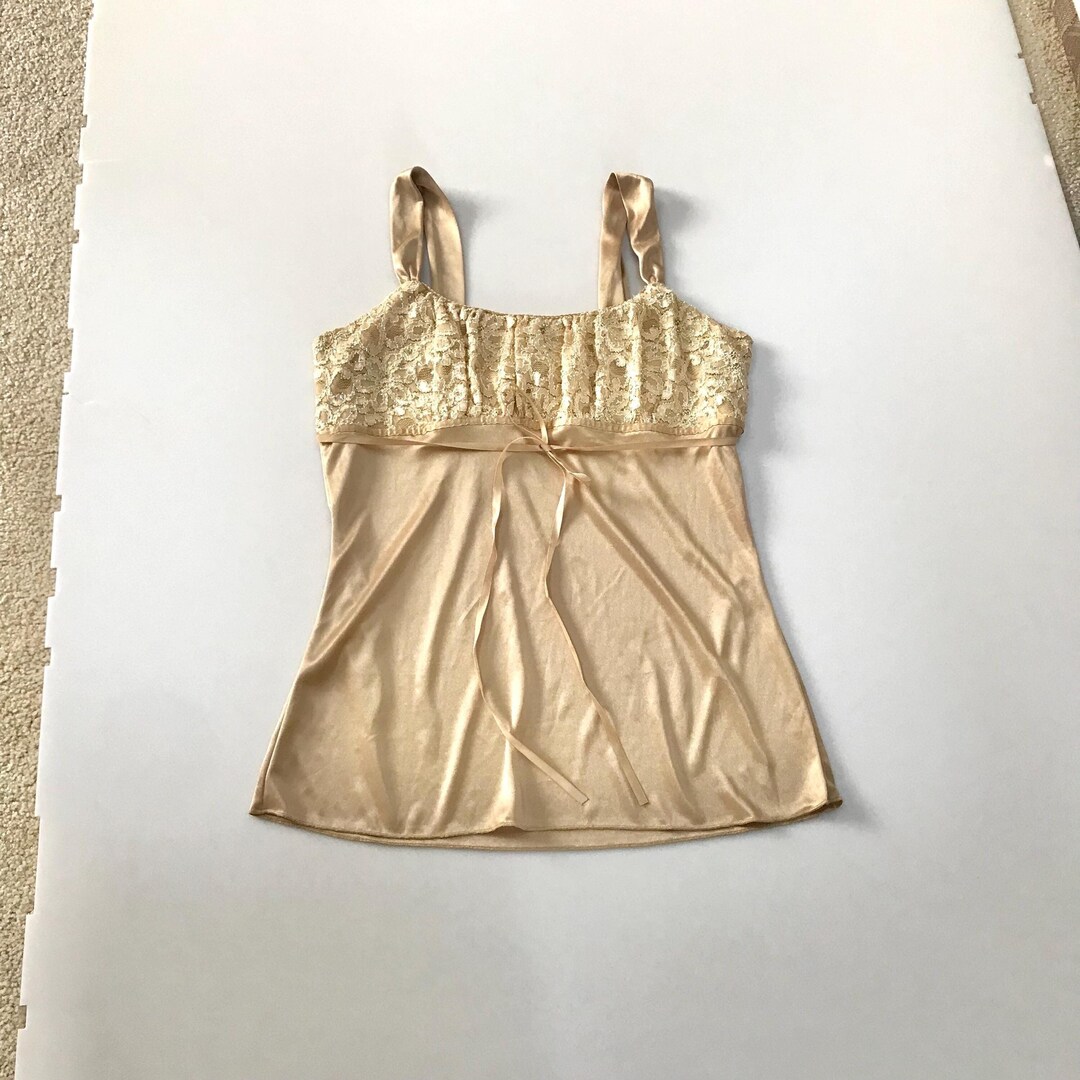 Vintage Y2k Gold Cami Tank Top Lace and Sparkles Beaded Golden Fairy ...