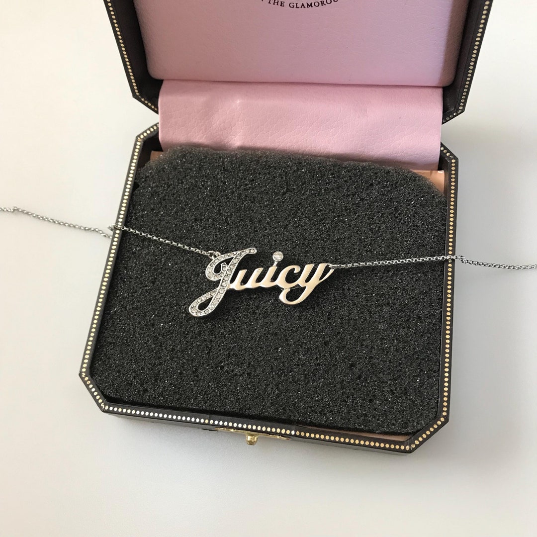 Vintage Juicy Couture Spell Out Juicy Necklace Cursive Silver Chrome ...