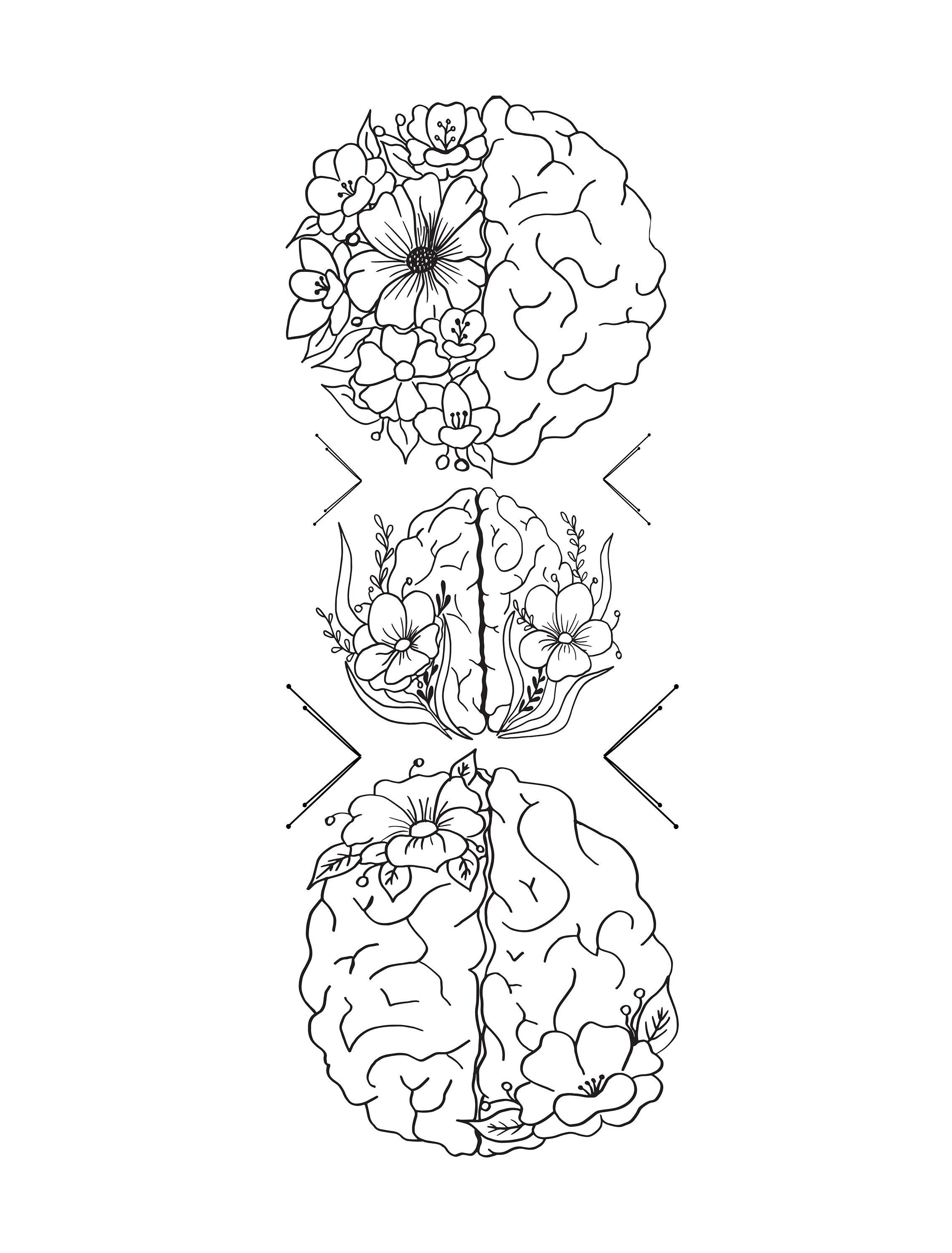Floral Brain Art Print, Digital Download, Botanical Anatomy Drawing ...