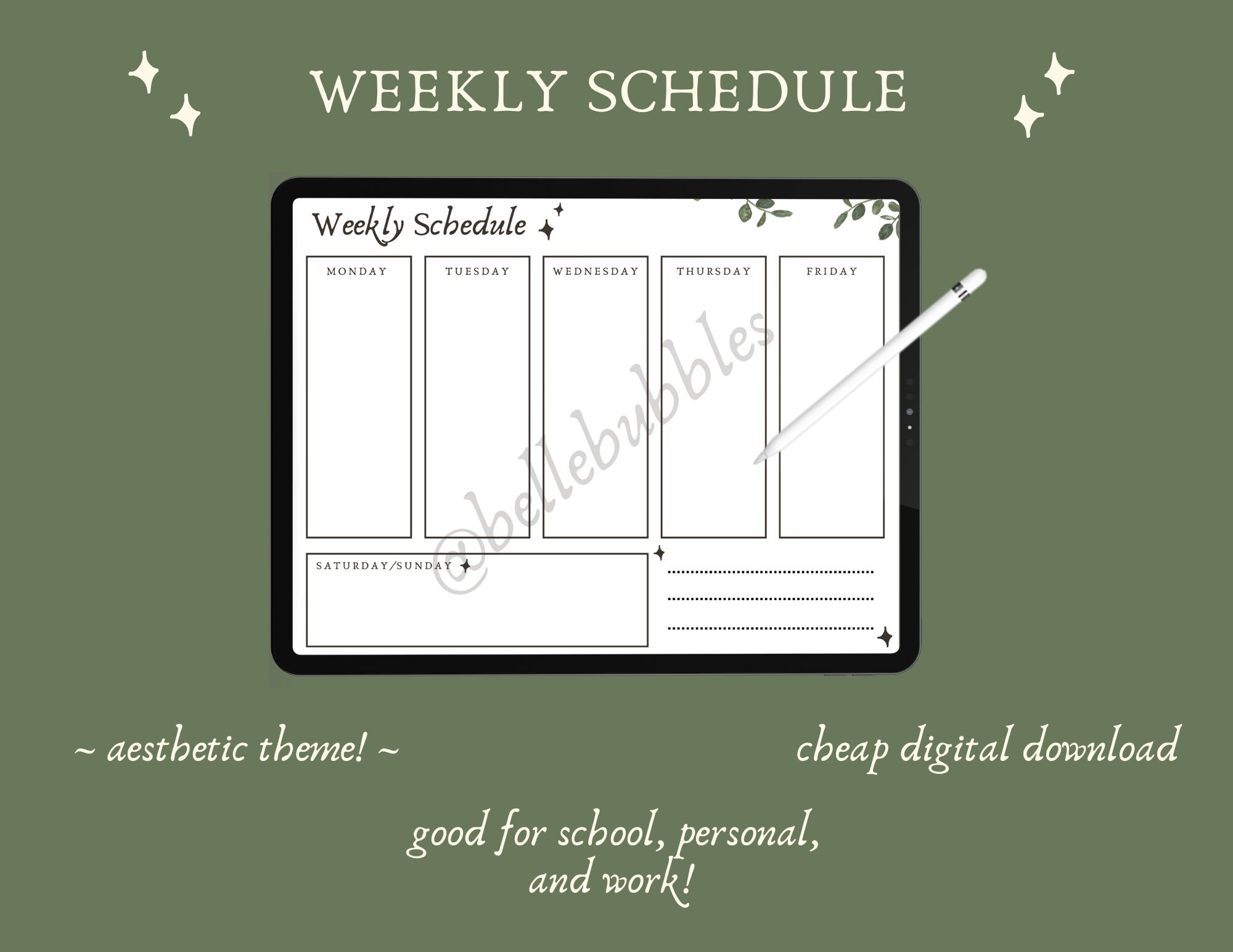 Digital Weekly Schedule, Aesthetic Sage Green, for College and High ...