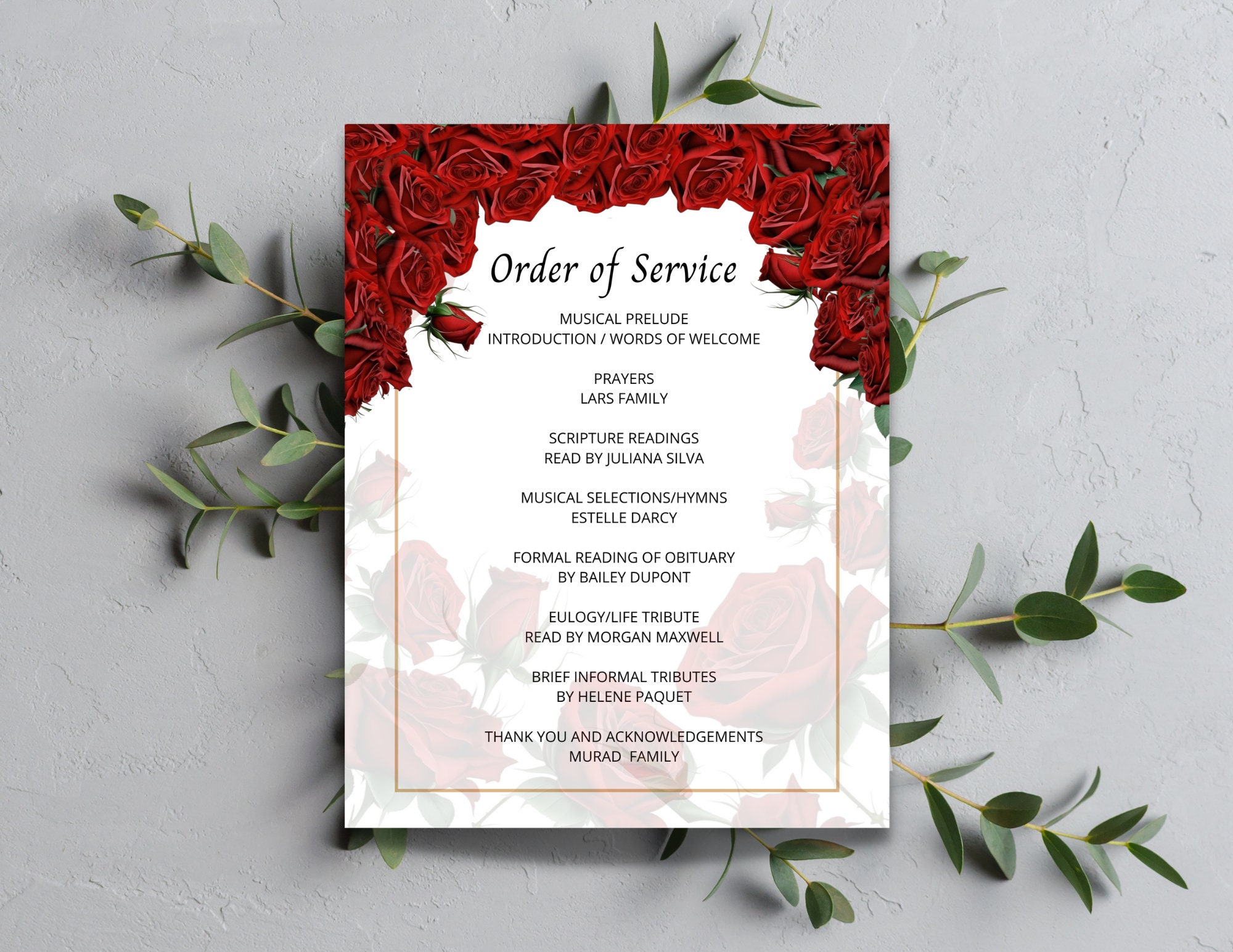 Editable Funeral Program Template Elegant Memorial Service - Etsy México