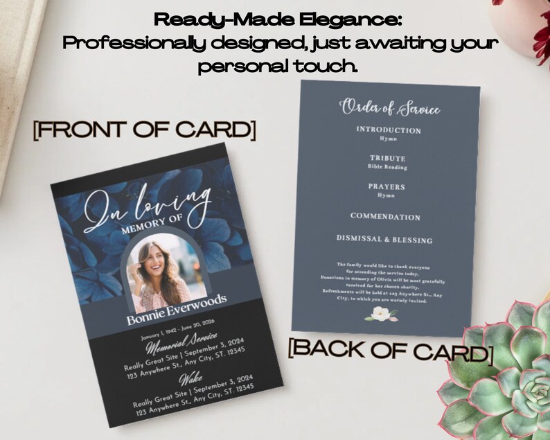 Editable Funeral Program Cards Printable Remembrance Cards - Etsy