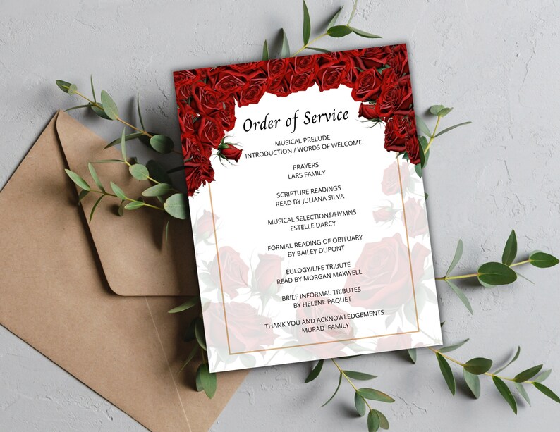 Editable Funeral Program Template Elegant Memorial Service - Etsy México