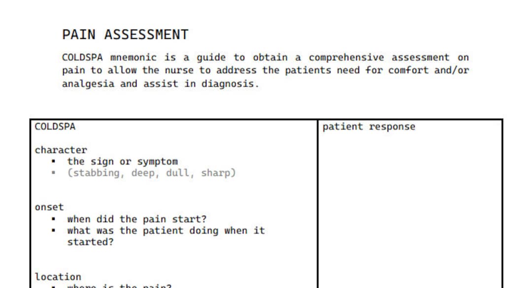 Nursing Pain Assessment - Etsy
