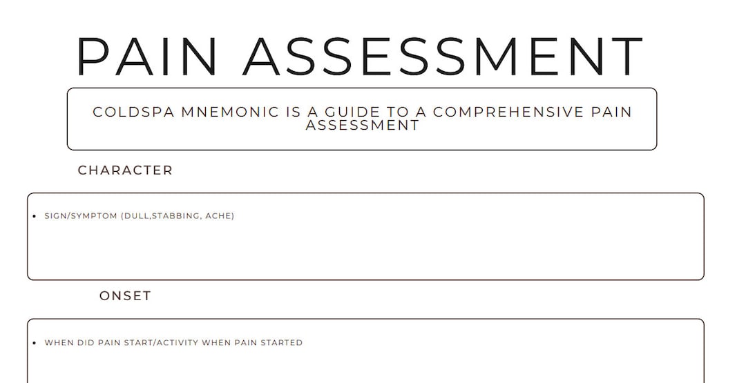 Nursing Pain Assessment Template - Etsy
