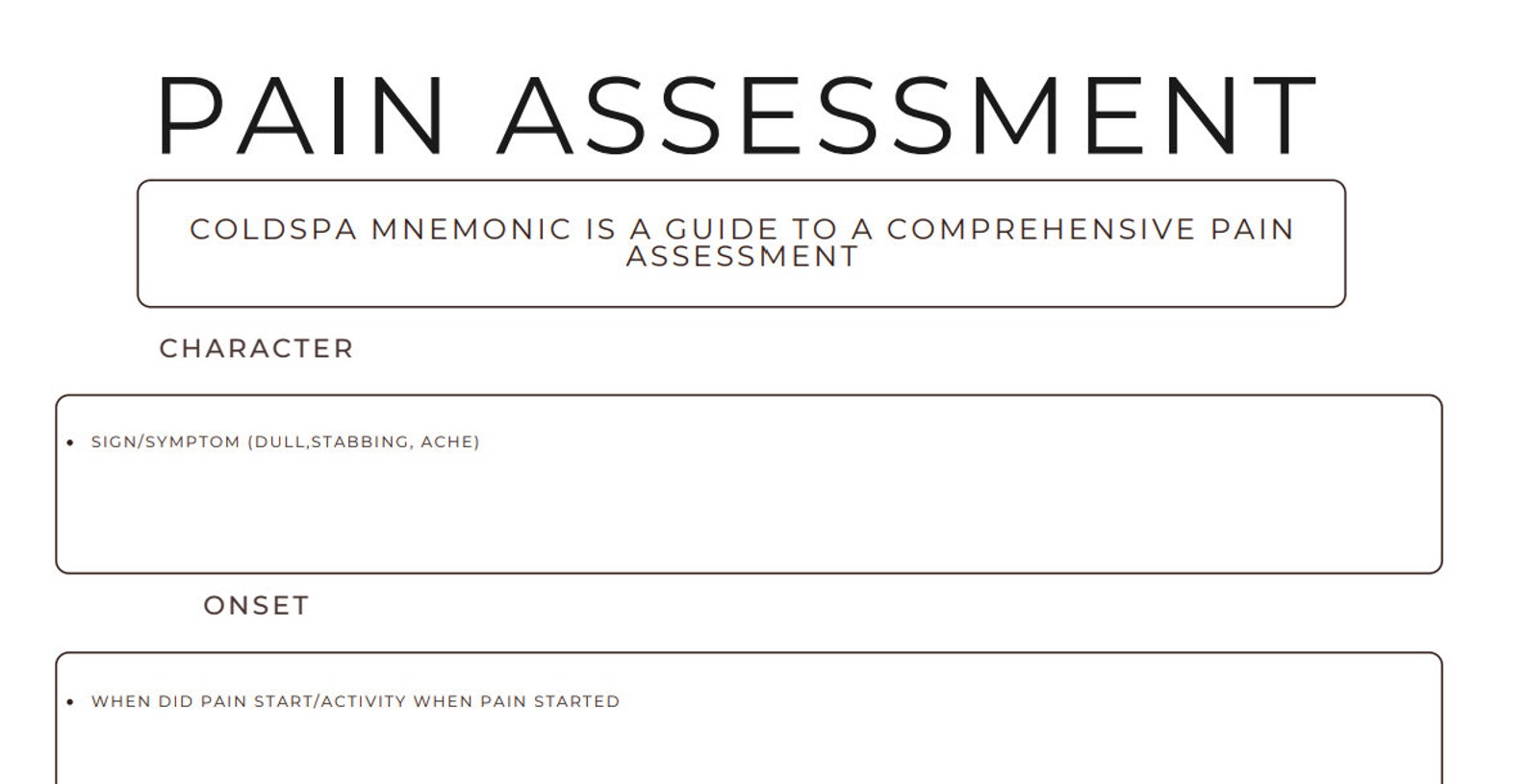 Nursing Pain Assessment Template - Etsy