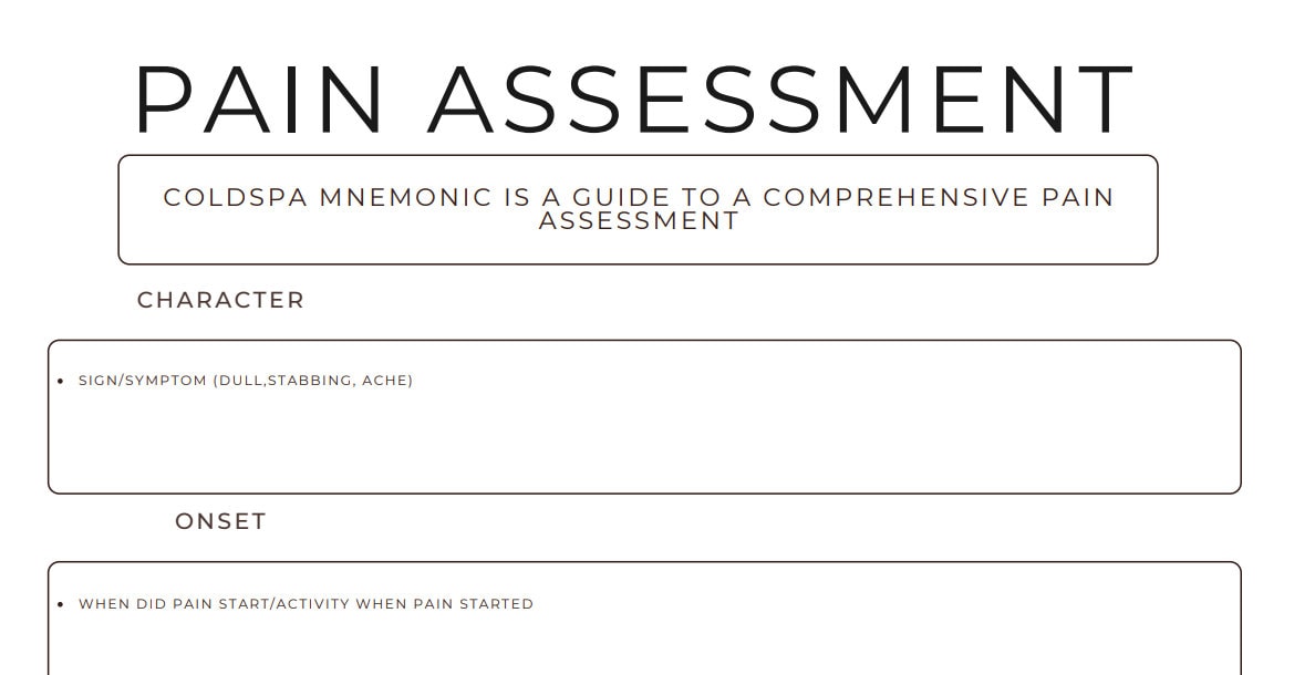 Nursing Pain Assessment Template - Etsy