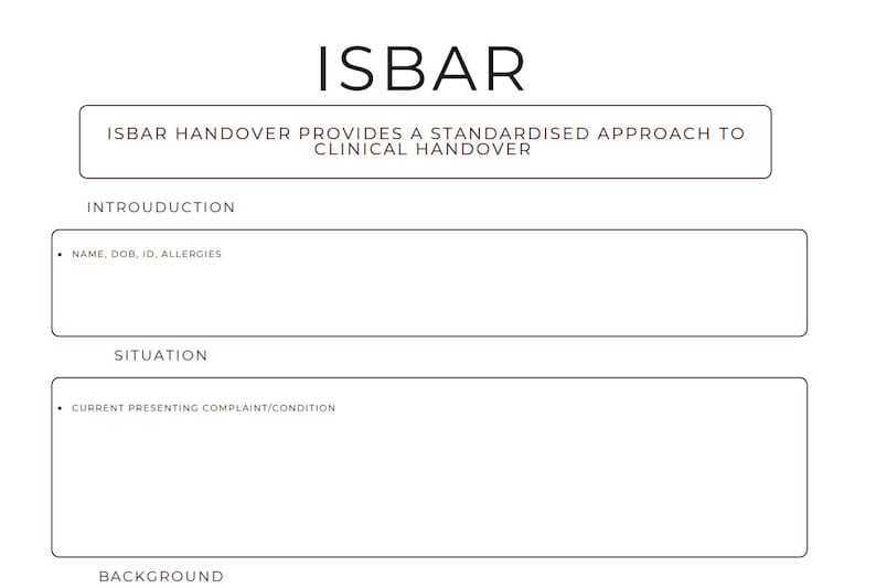 ISBAR Handover Template X 2 - Etsy