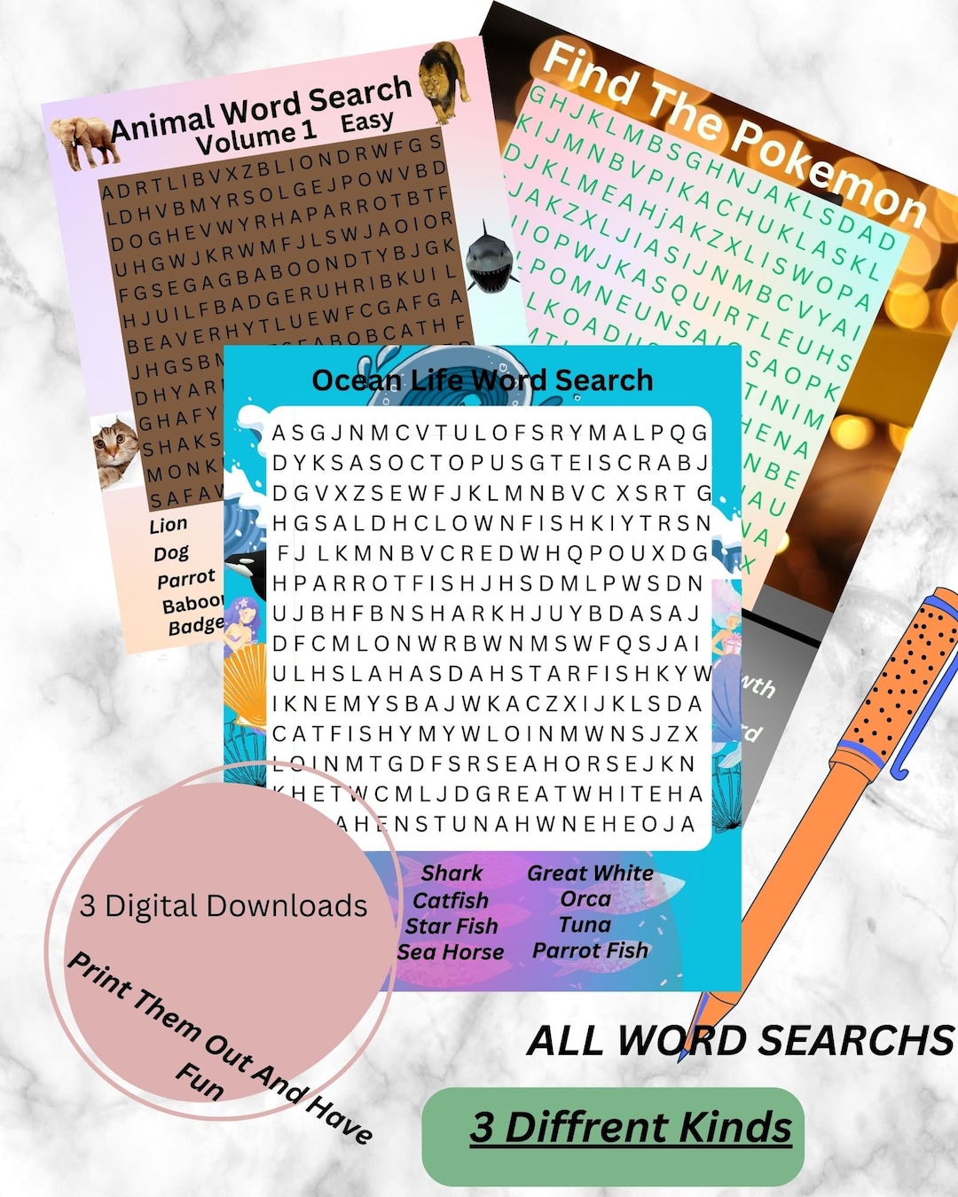 Kaitlyns Digital Word Searches/ Fun Word Searches/ Pokemon Word Search ...