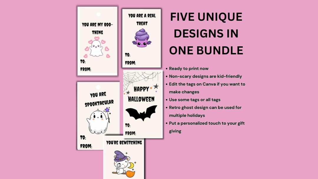 Bundle of 5 Templates! Cute Kawaii Ghost Halloween Gift Tags Printable ...