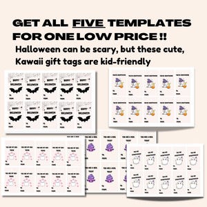 Bundle of 5 Templates! Cute Kawaii Ghost Halloween Gift Tags Printable ...