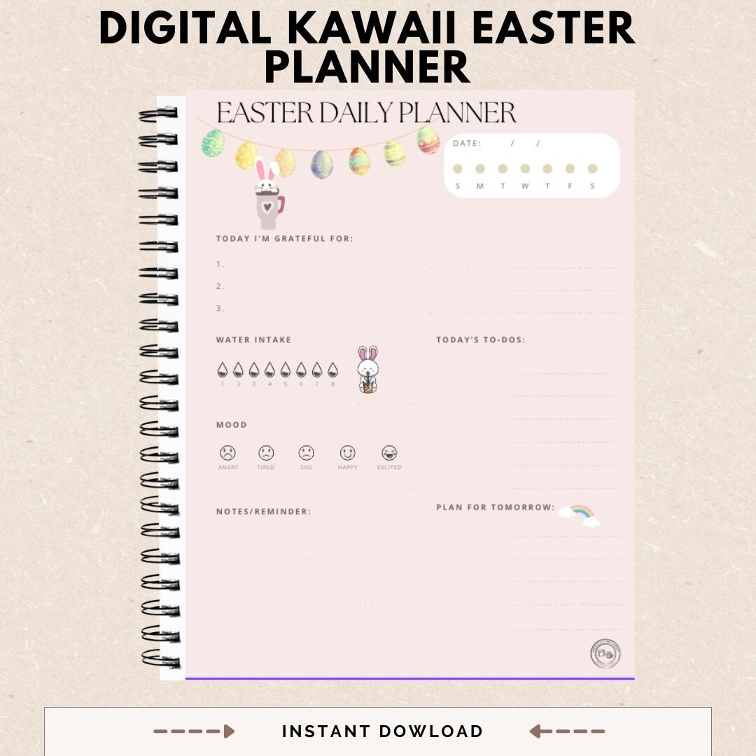 Cute Kawaii Daily Planner Printable for Easter- Seasonal Decor Spring ...