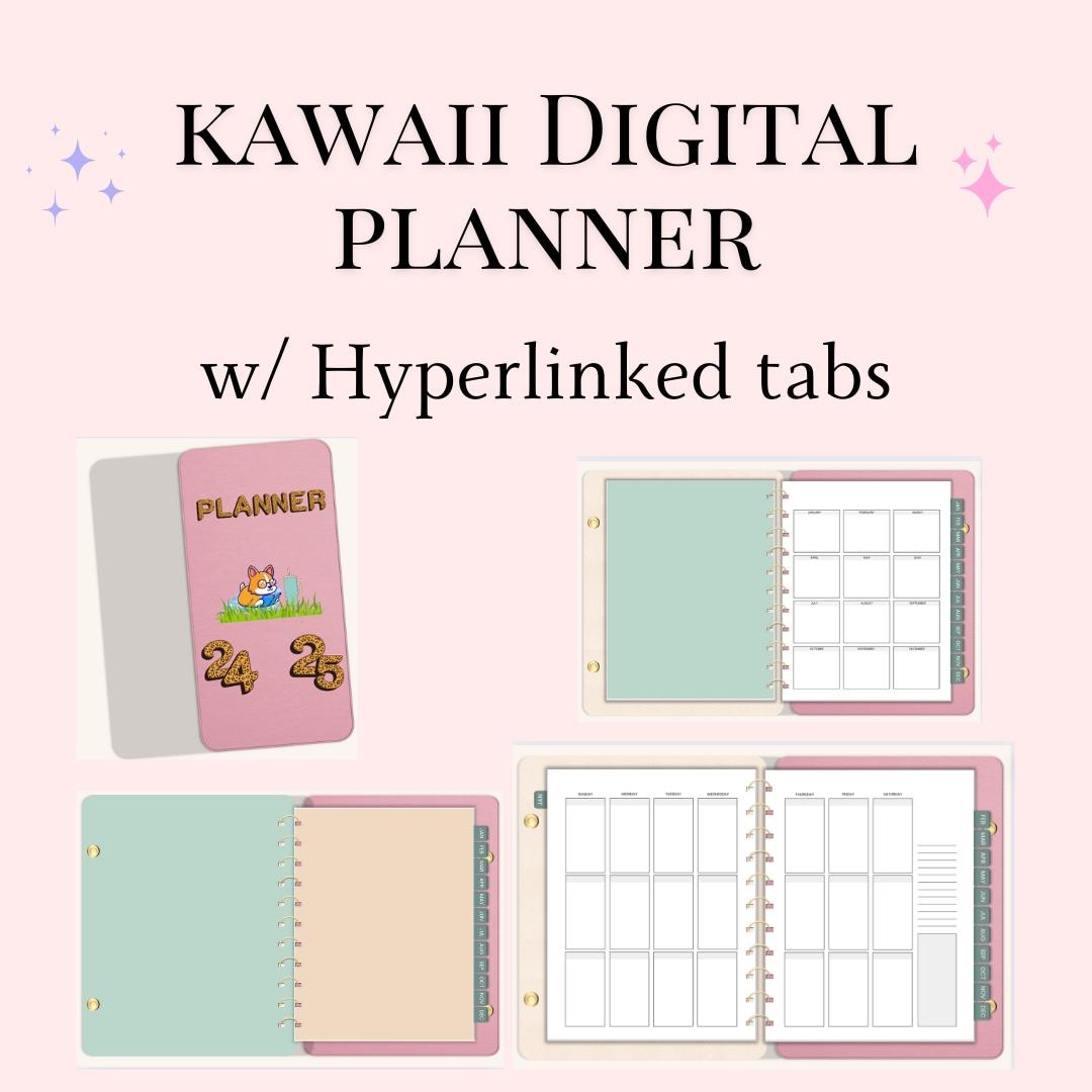 Pink Leather Kawaii Digital College Planner With Hyperlinked Tabs ...