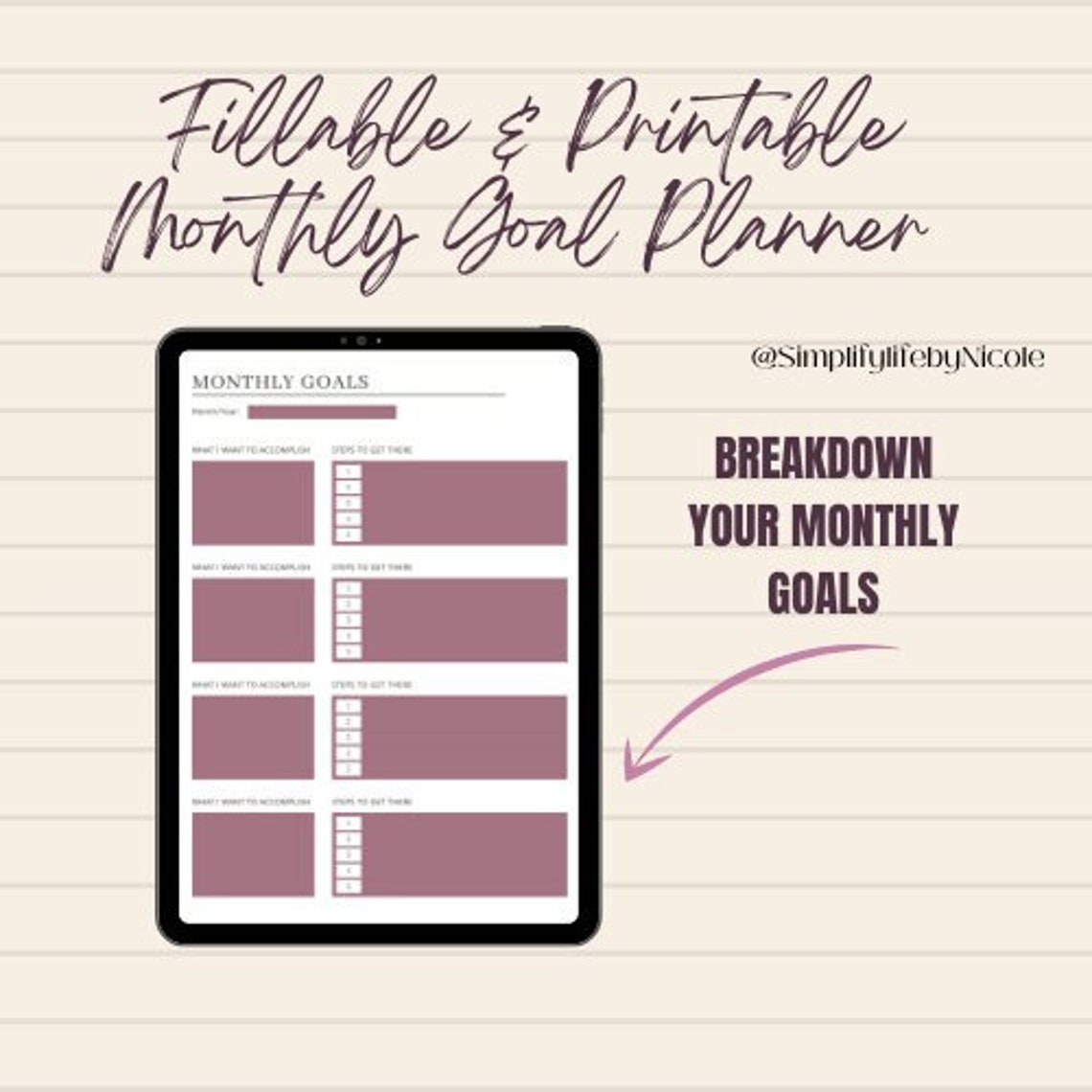 Monthly Goals Planner, SMART Goals, Monthly Planner Printable, Planner ...