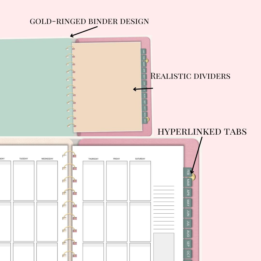 Pink Leather Kawaii Digital College Planner With Hyperlinked Tabs ...