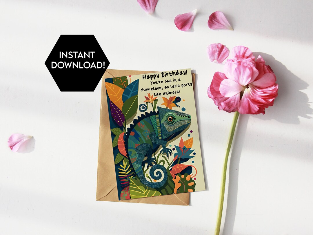 Printable Chameleon Birthday Card, Printable Birthday Card Funny, Cute ...