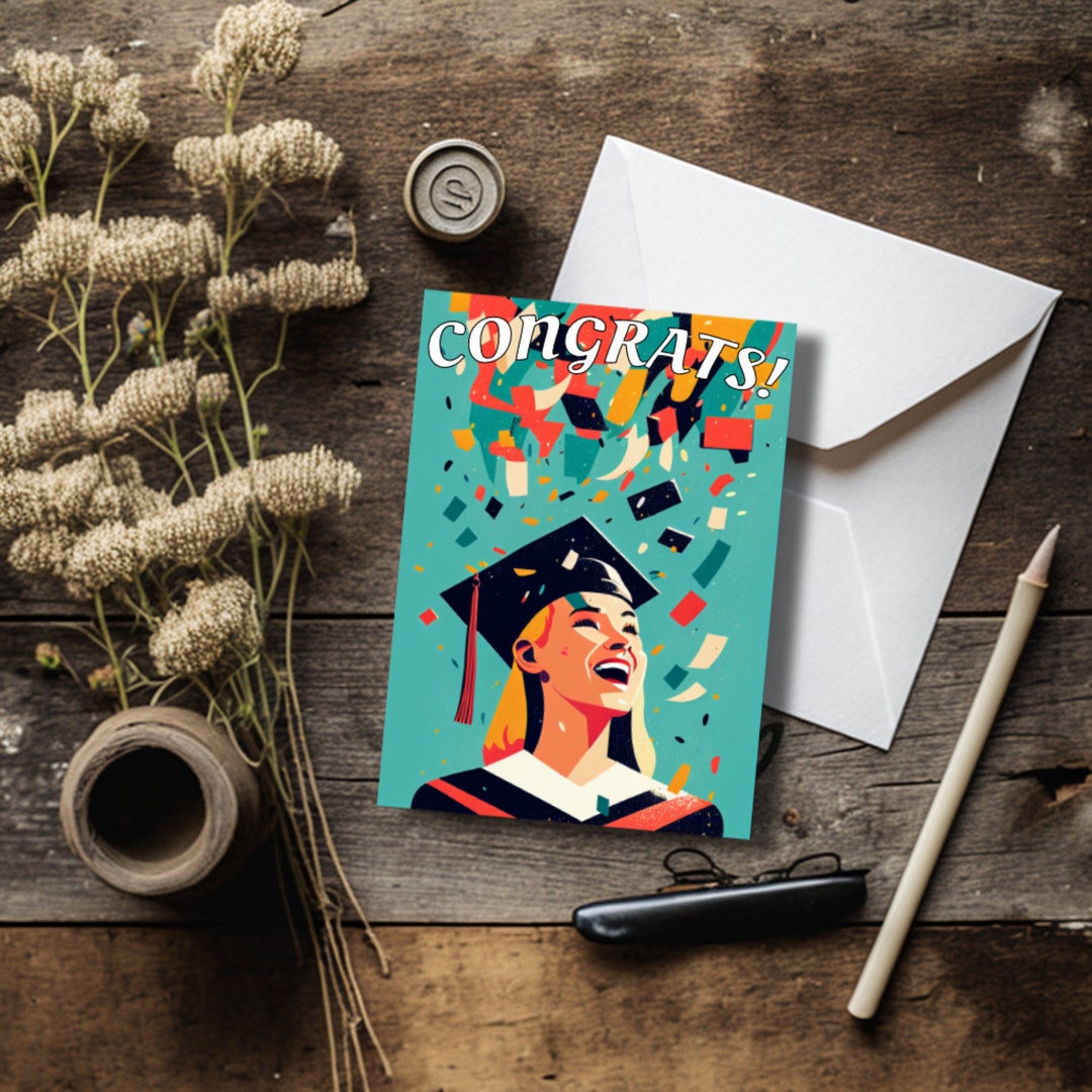 Colorful Graduation Card - Congrats Grab Invite - Graduation Greeting ...