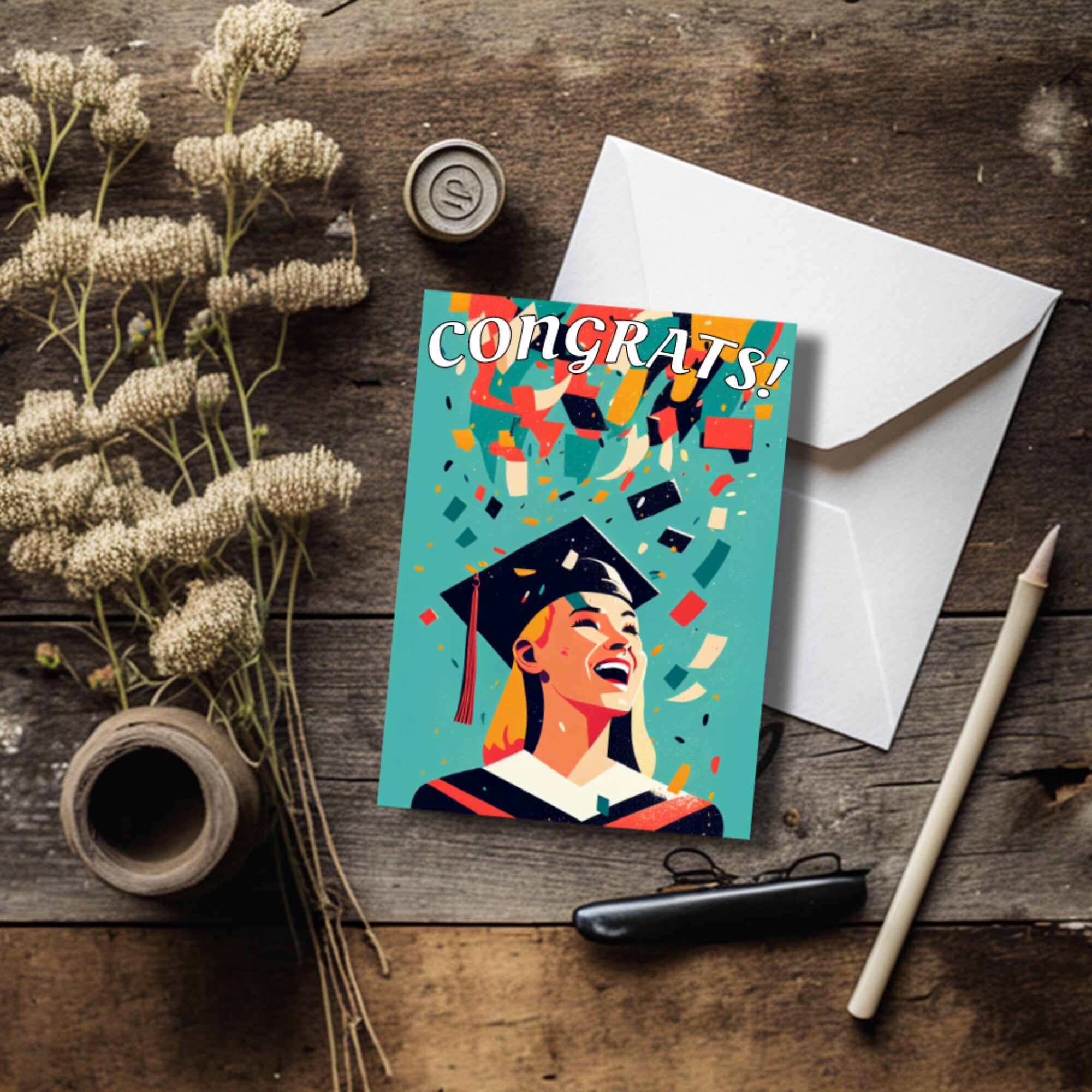 Colorful Graduation Card Congrats Grab Invite Graduation Greeting ...