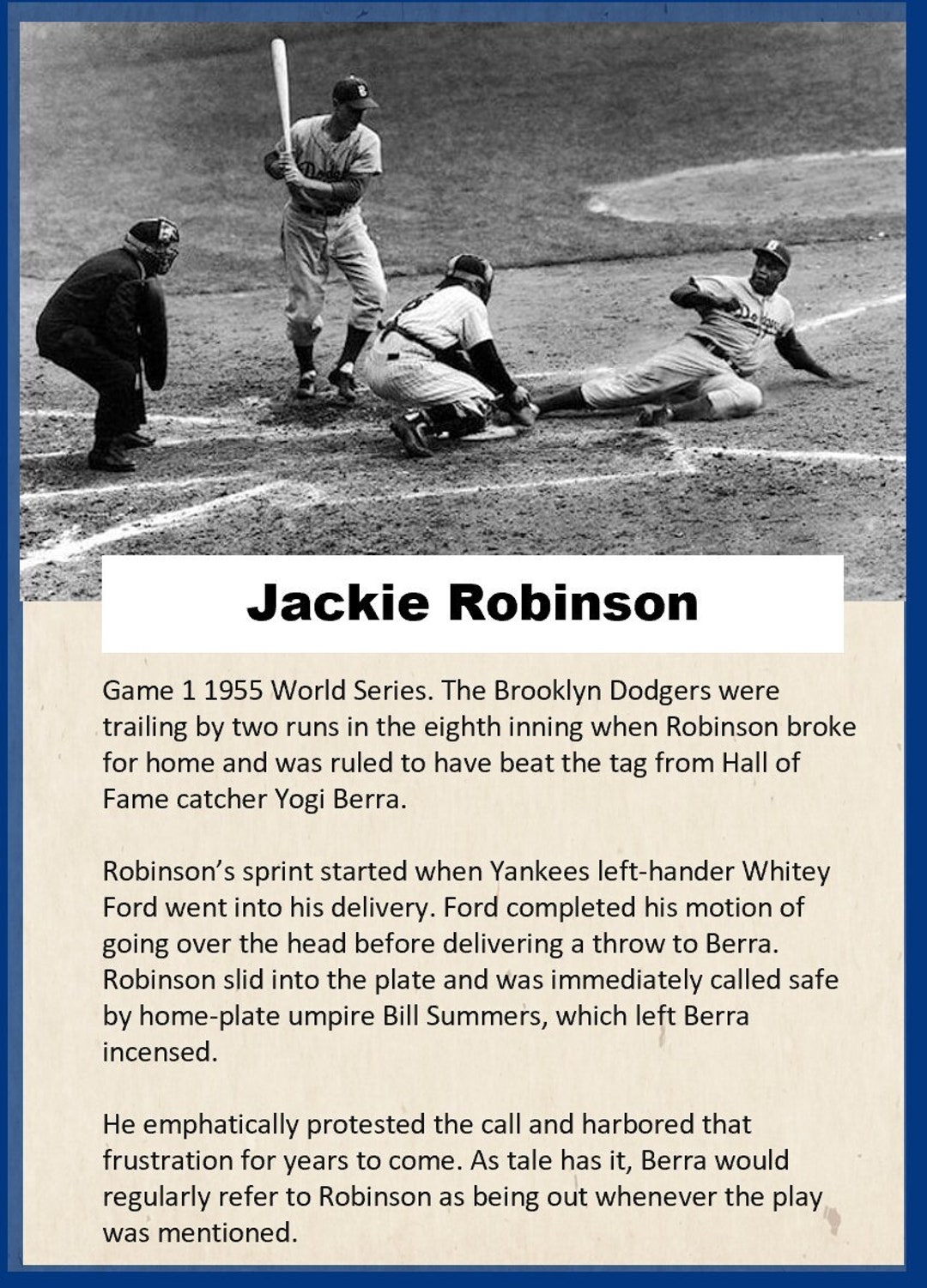 Jackie Robinson Steals Home In 1955 World Series Etsy