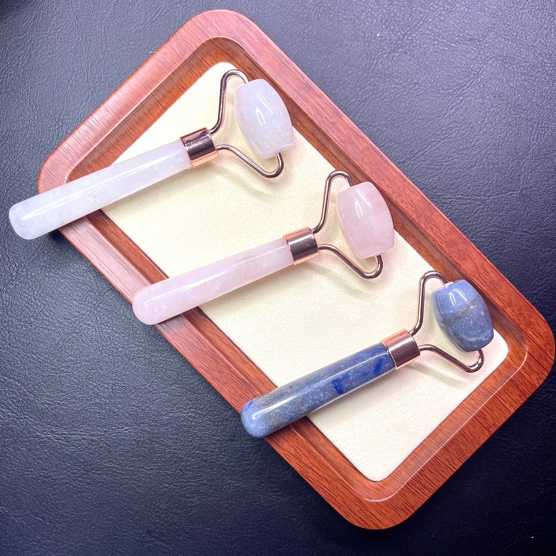 Natural Quartz Facial Rollers - Rose Quartz, White Phantom Quartz, Blue ...