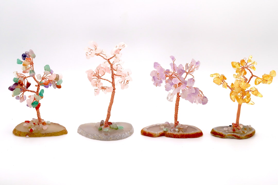 Wire Wrapped Crystal Tree of Life: Rose Quartz, Citrine, Amethyst (3.6 ...