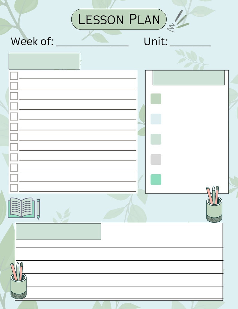 Lesson Plan, Teacher Planner, Printable Planner Pages, Printable Lesson ...